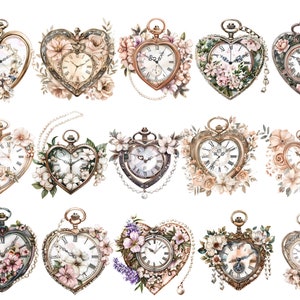 Heart-shaped Pocket Watches Cliparts for Creative Project, Antique ...