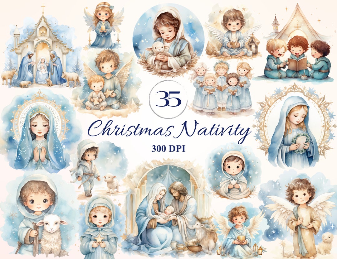 Christmas Nativity Clipart Set for Creative Projects, Xmas Winter ...