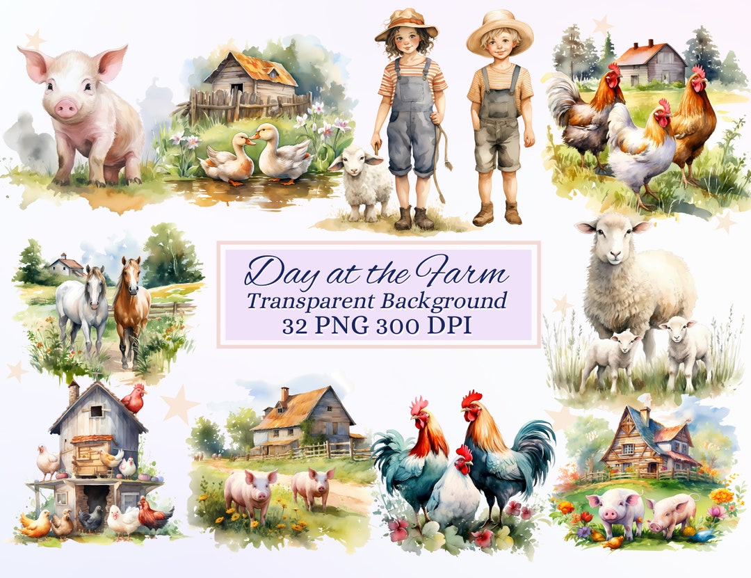 Day at the Farm Clipart Set for Creative Projects, Natural Animal ...