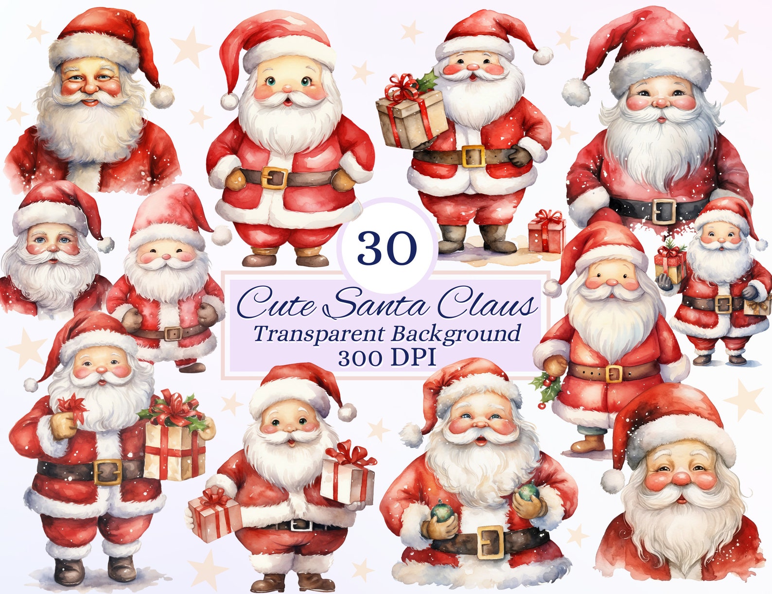 Cute Santa Claus Clipart Set for Creative Projects, Xmas Gift Winter ...