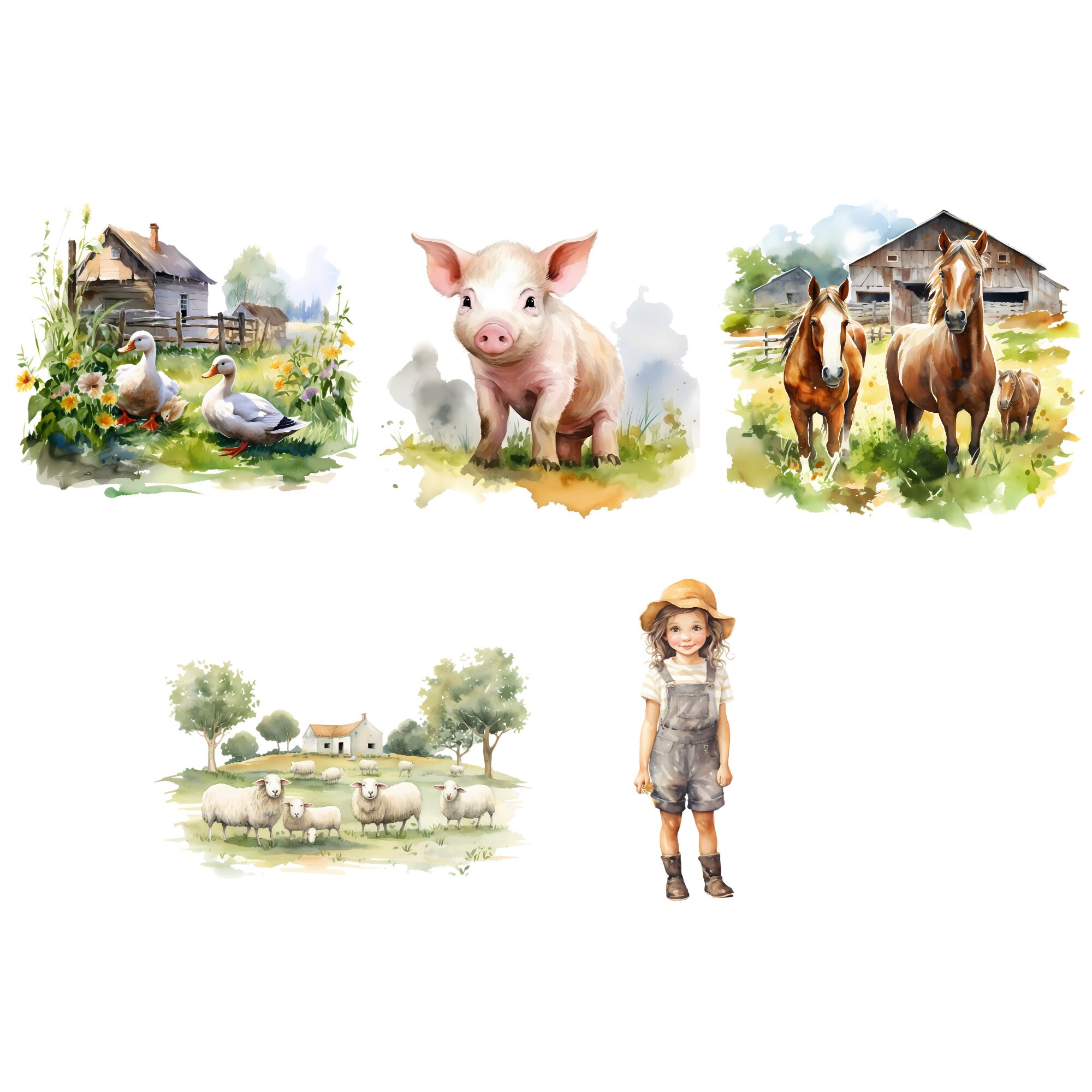 Day at the Farm Clipart Set for Creative Projects, Natural Animal ...