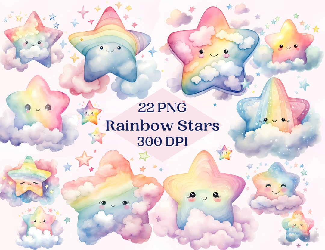 Rainbow Stars Clipart Set for Creative Project, Whimsical Nursery Wall ...