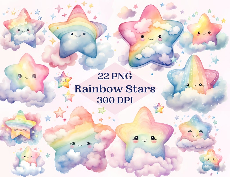 Rainbow Stars Clipart Set for Creative Project, Whimsical Nursery Wall ...