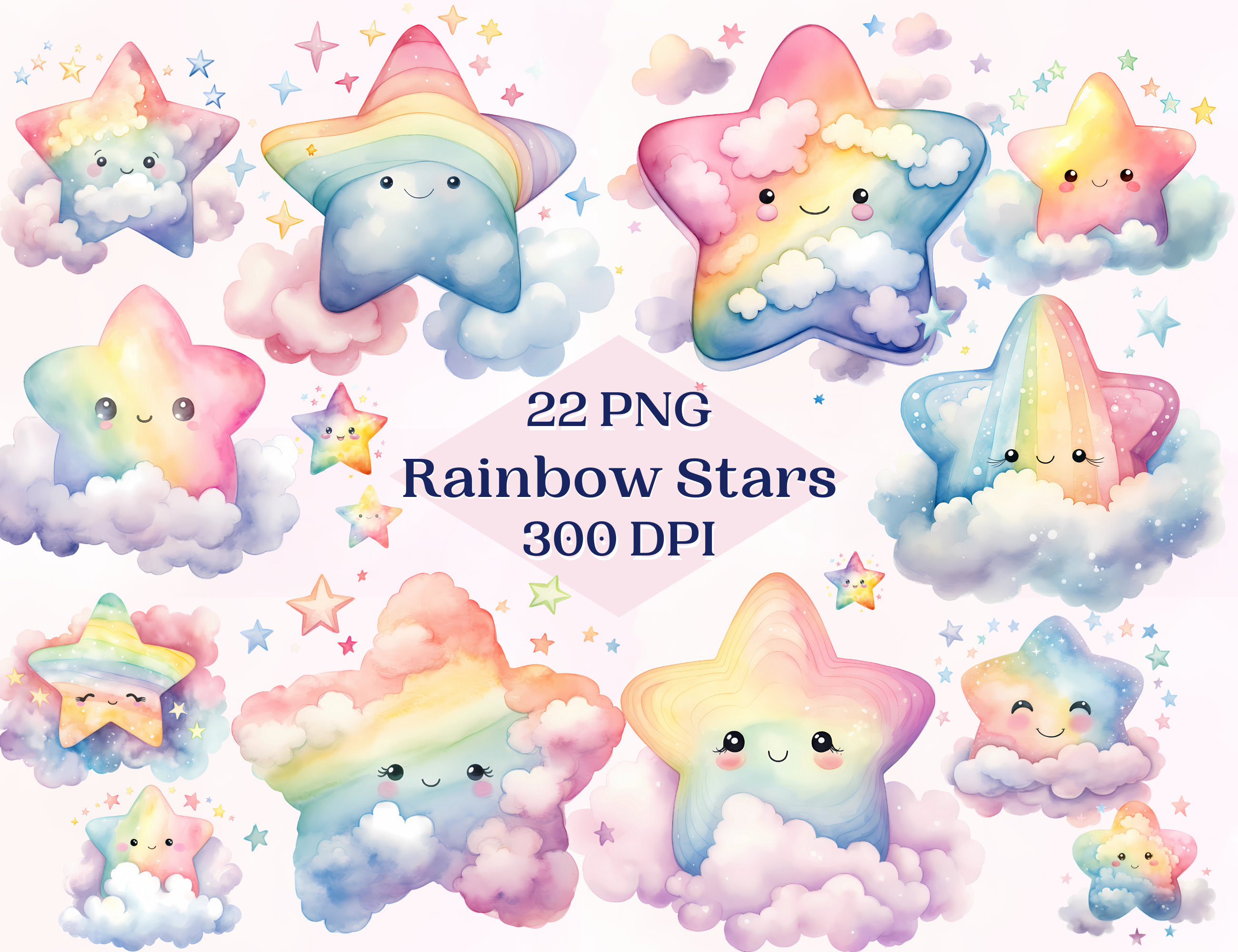 Rainbow Stars Clipart Set for Creative Project, Whimsical Nursery Wall ...