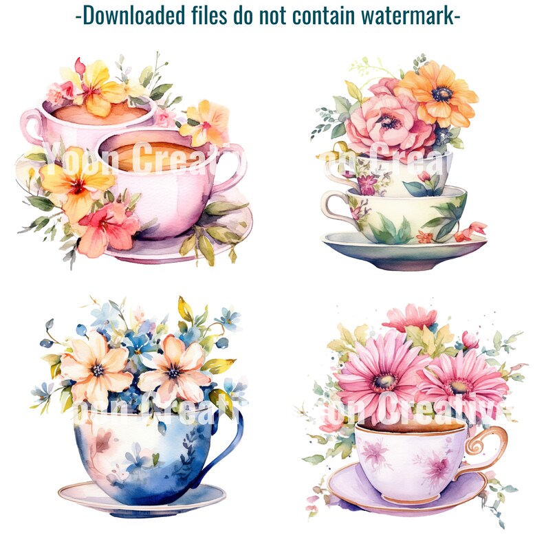 Watercolor Tea Cups Clipart Set for Creative Project 30 - Etsy