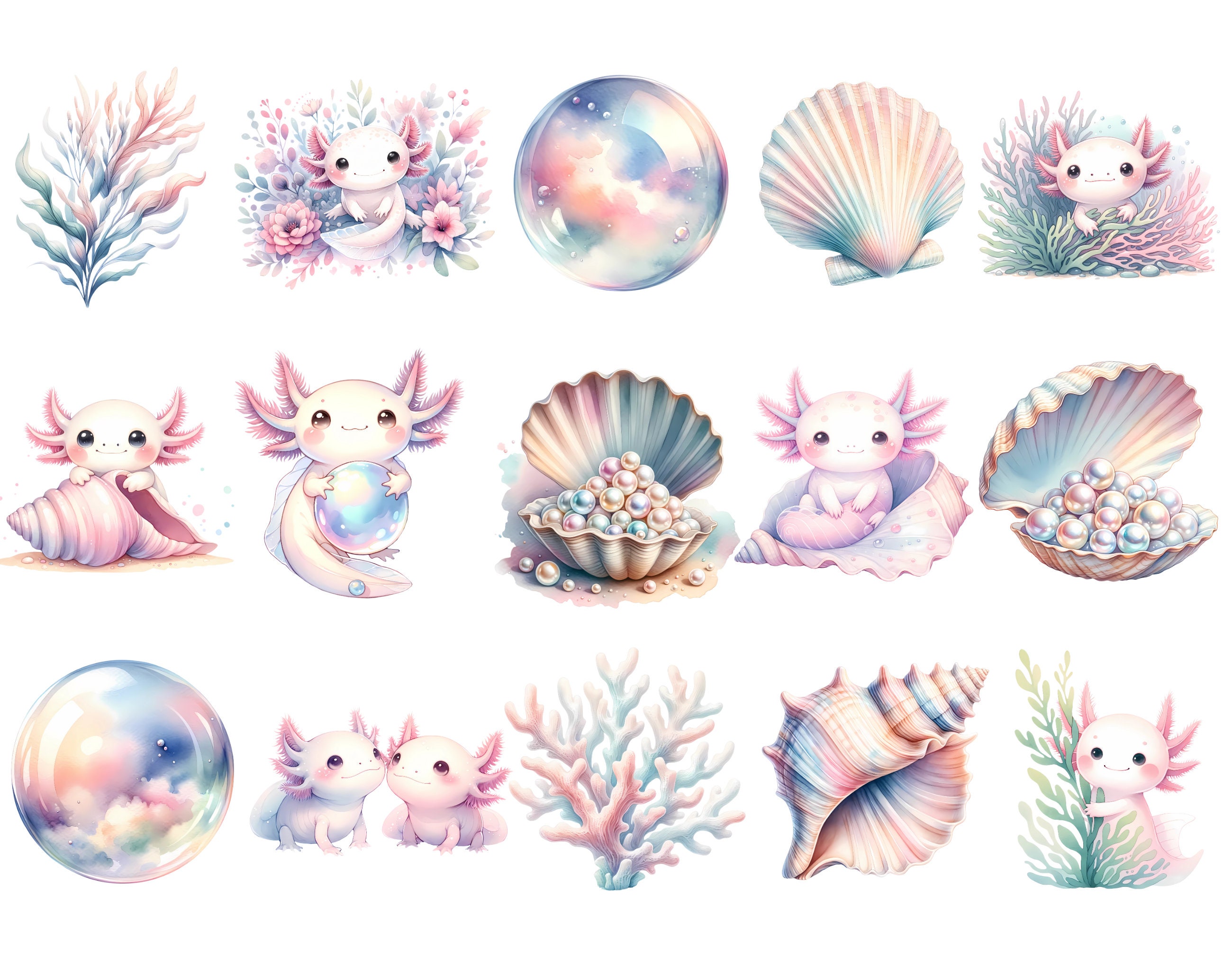 Axolotl Dreams Cliparts for Creative Project, Sea Animal Graphics ...