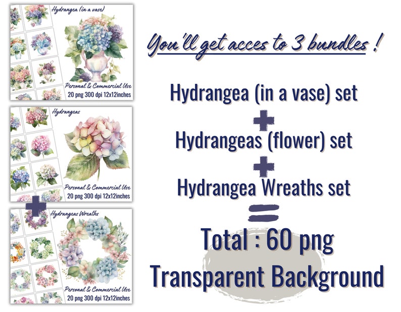 Hydrangea Mega Bundle Clipart 60 PNG Watercolor Floral - Etsy