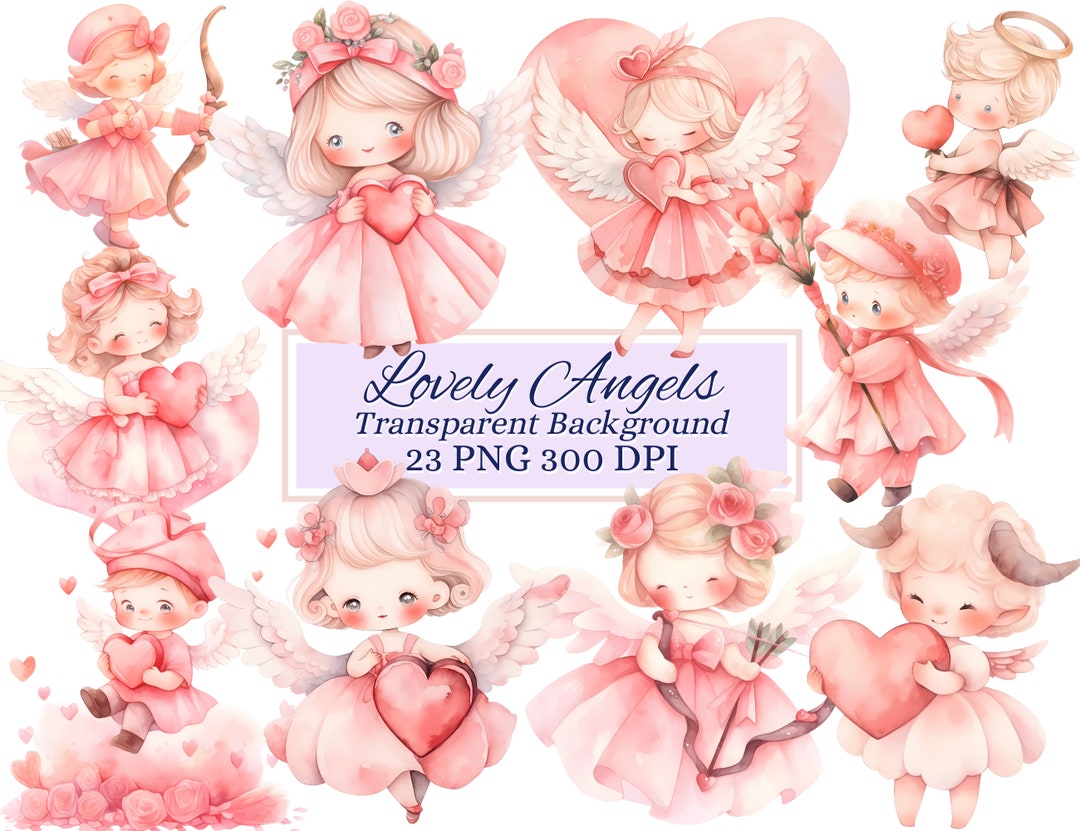 Lovely Angels Clipart Set for Creative Projects, Valentine Cupid Design ...