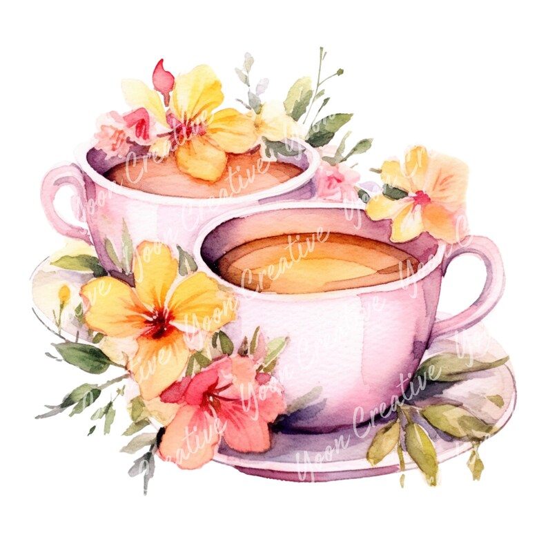 Watercolor Tea Cups Clipart Set for Creative Project 30 - Etsy