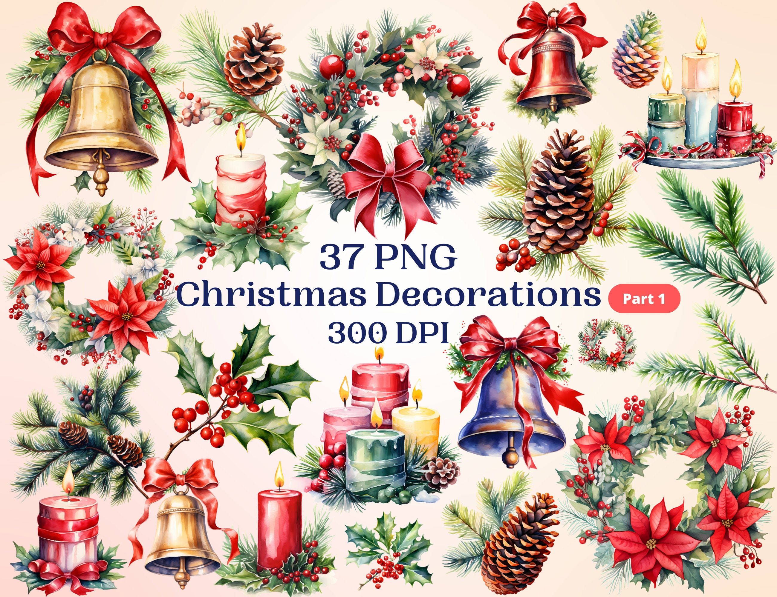 Christmas Decoration Clipart Set for Creative Project, Christmas ...