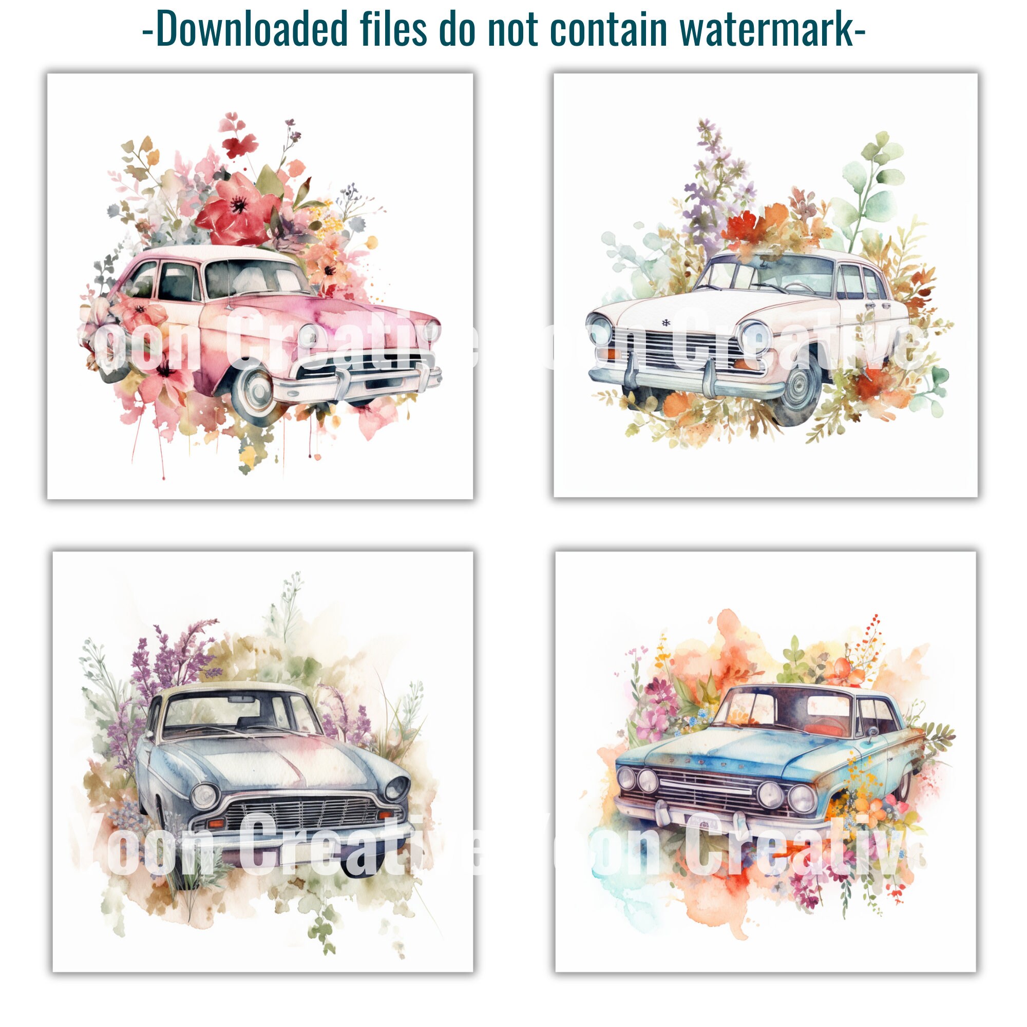 Watercolor Retro Cars Clipart Set, 20 PNG, Vintage Cars Bundle, Classic ...