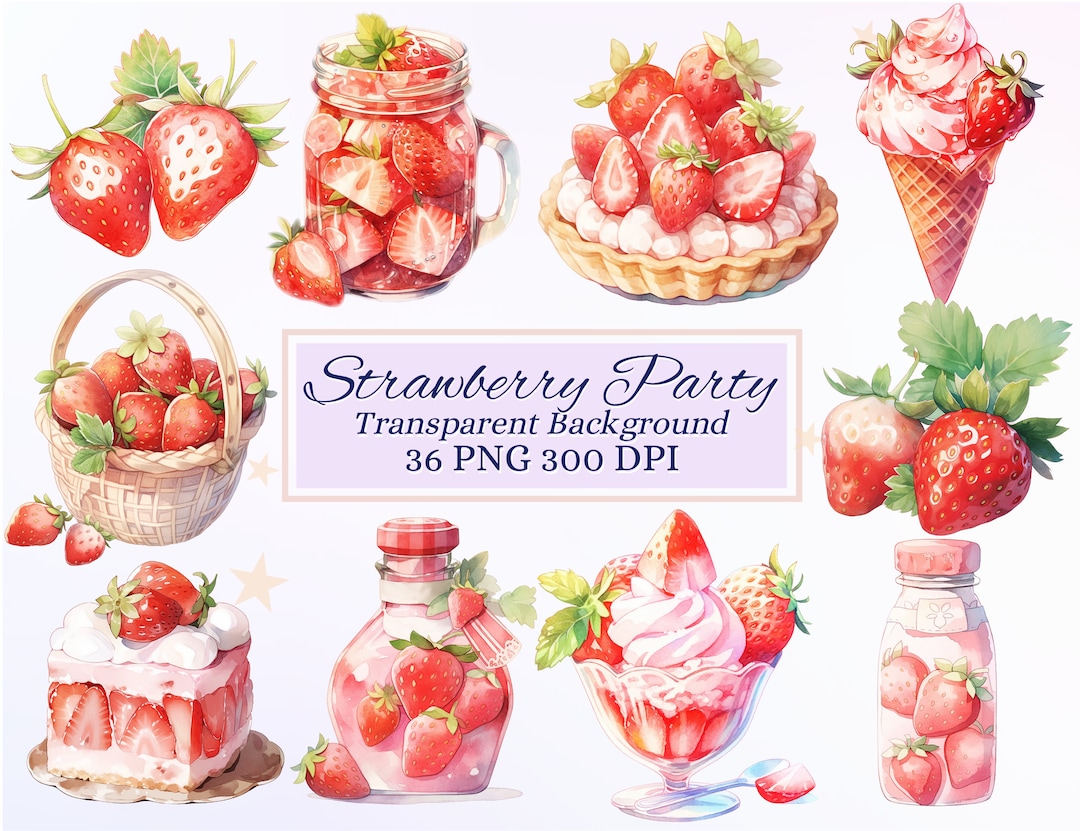 Strawberry Party Clipart Bundle for Creative Project, Fruit Graphics ...