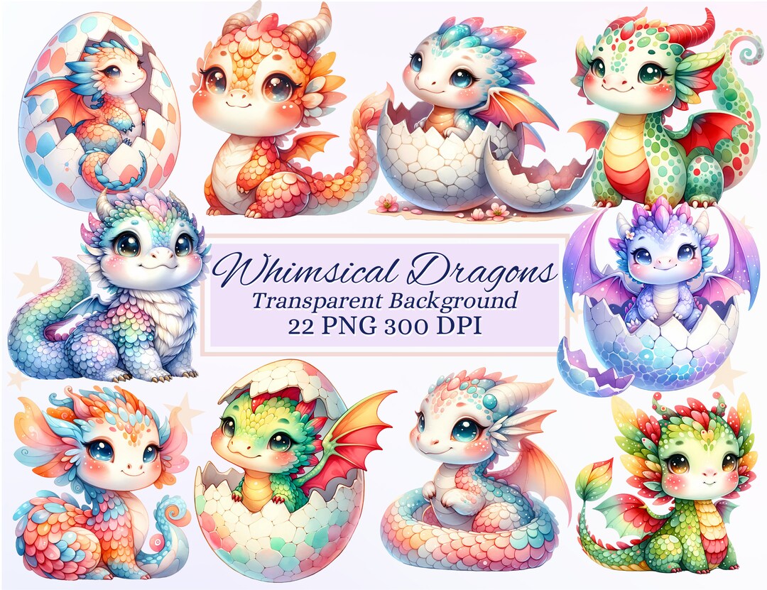 Whimsical Dragons Clipart Set for Creative Projects, Fantasy Animals ...
