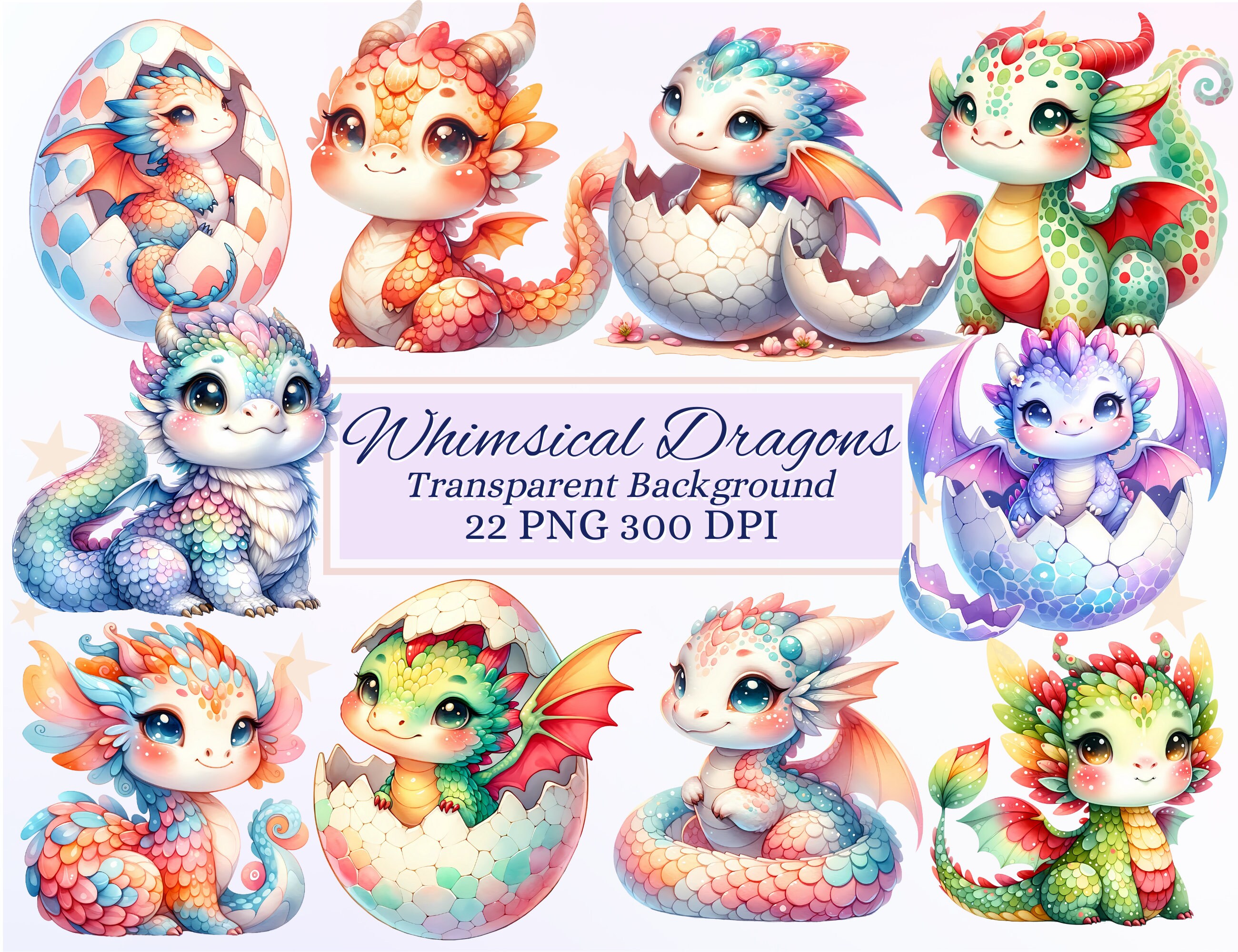 Whimsical Dragons Clipart Set for Creative Projects, Fantasy Animals ...