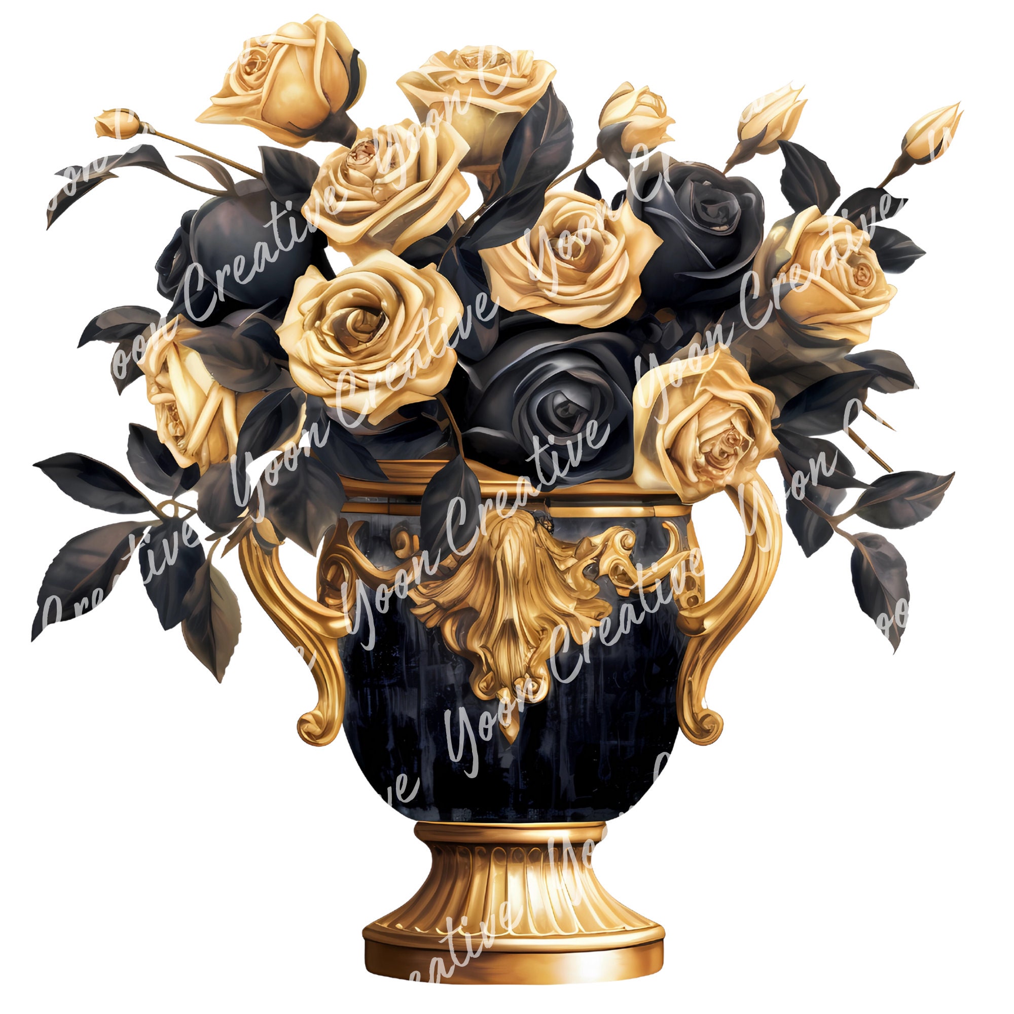 Black and Gold Roses Clipart for Creative Projetcs - Etsy