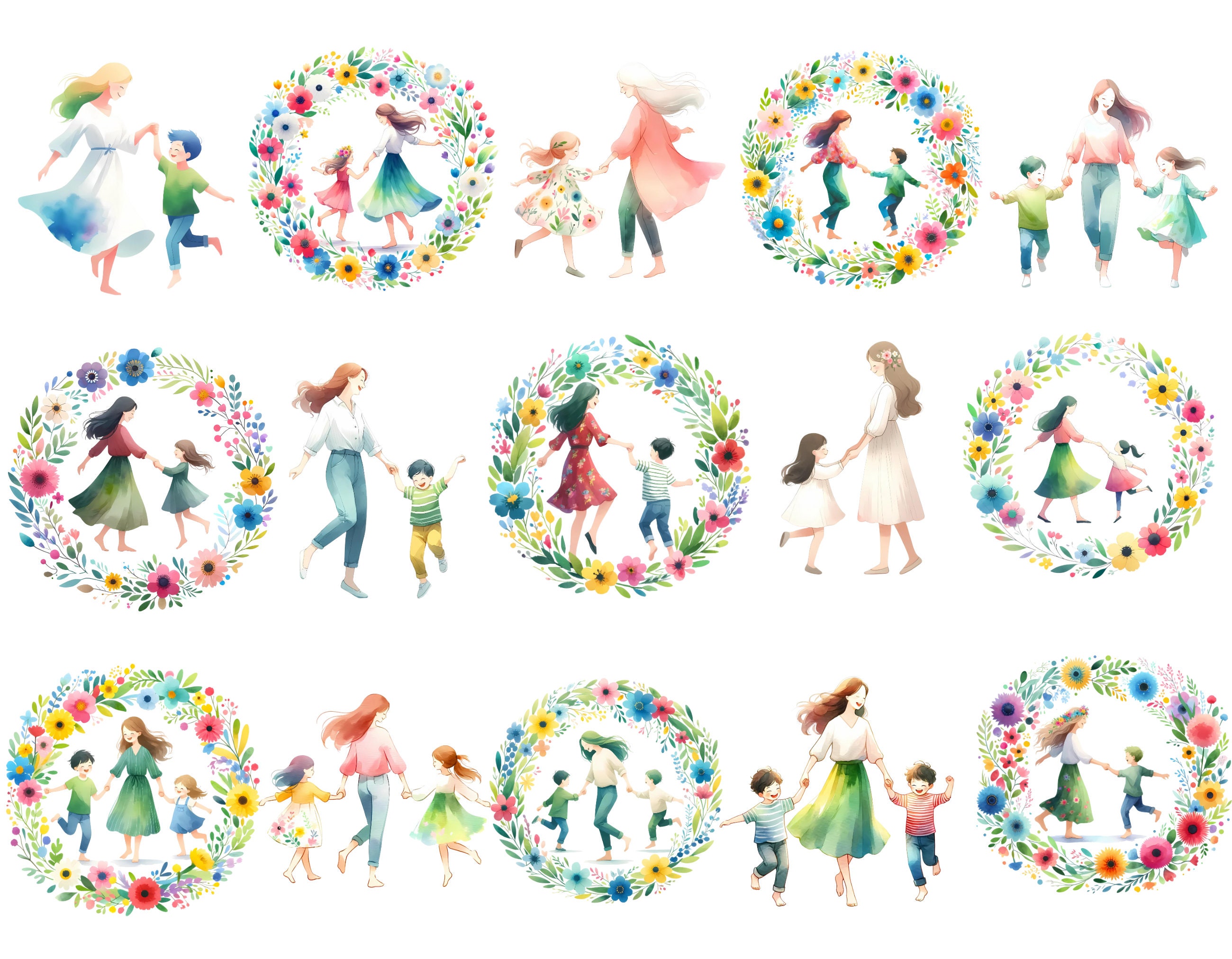 Mother Day Clipart Set for Creative Project, Mom and Children Graphics ...