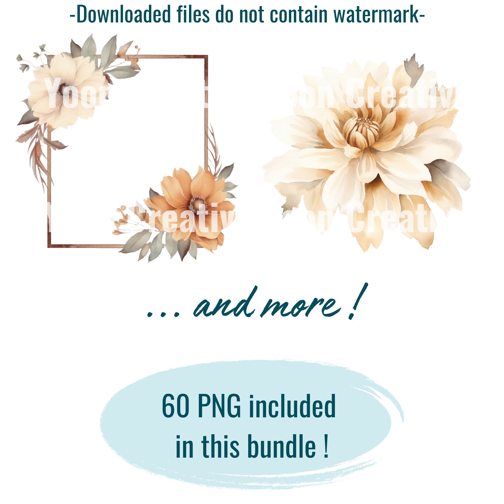 Neutral Beige Flowers Clipart, 60 PNG, Watercolor Floral Design ...