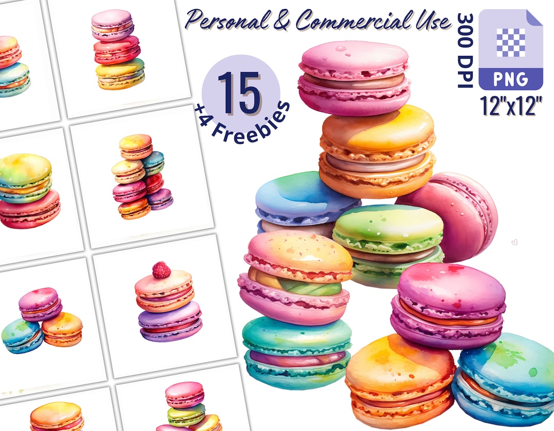 Watercolor Macaron Clipart for Creative Projects, Transparent Background, Collage, Card Making ...