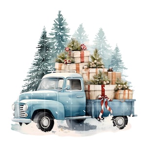 Christmas Pickup Clipart Set for Creative Projects, Winter Truck, Xmas ...