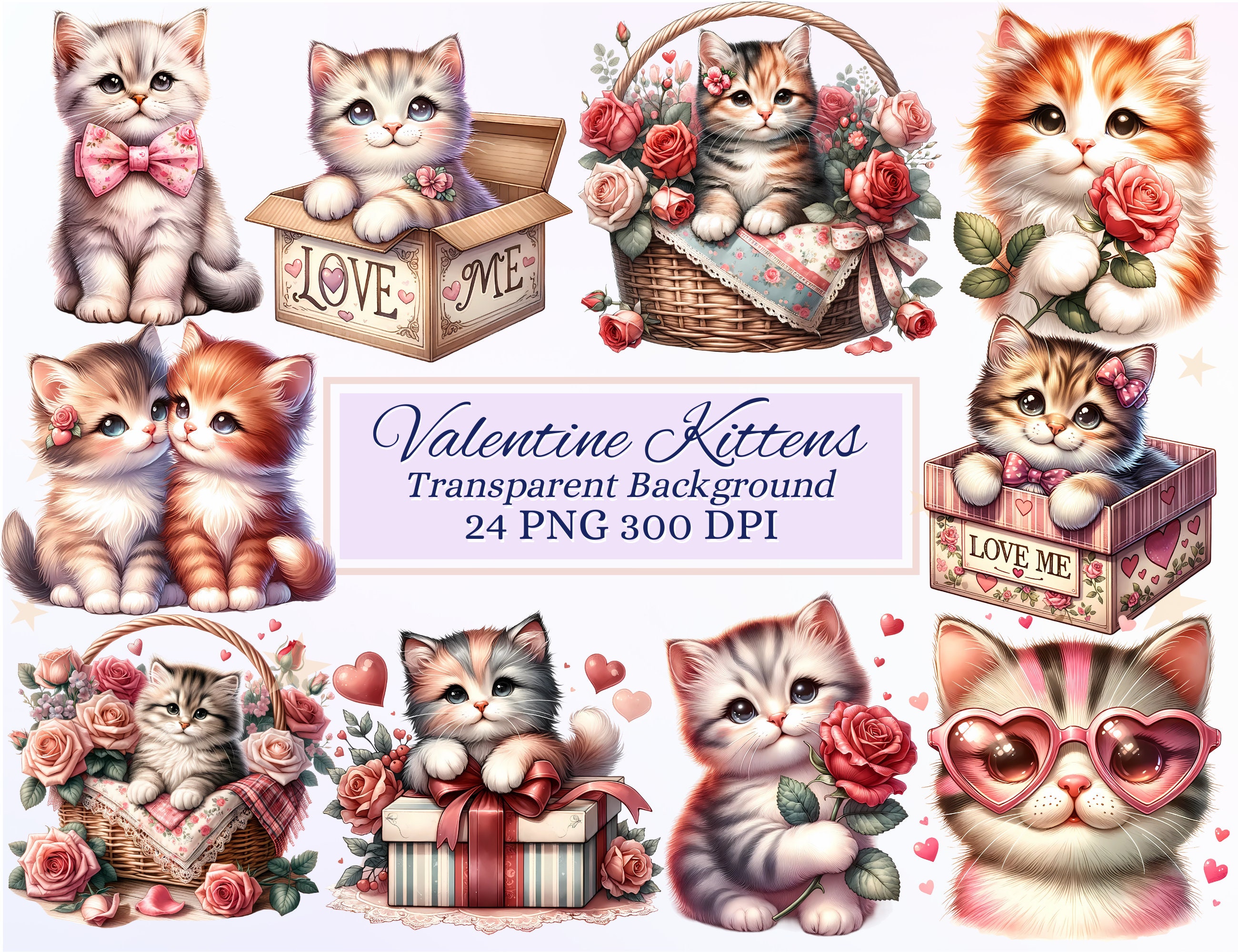 Valentine Kittens Cliparts for Creative Project, Romantic Cute ...