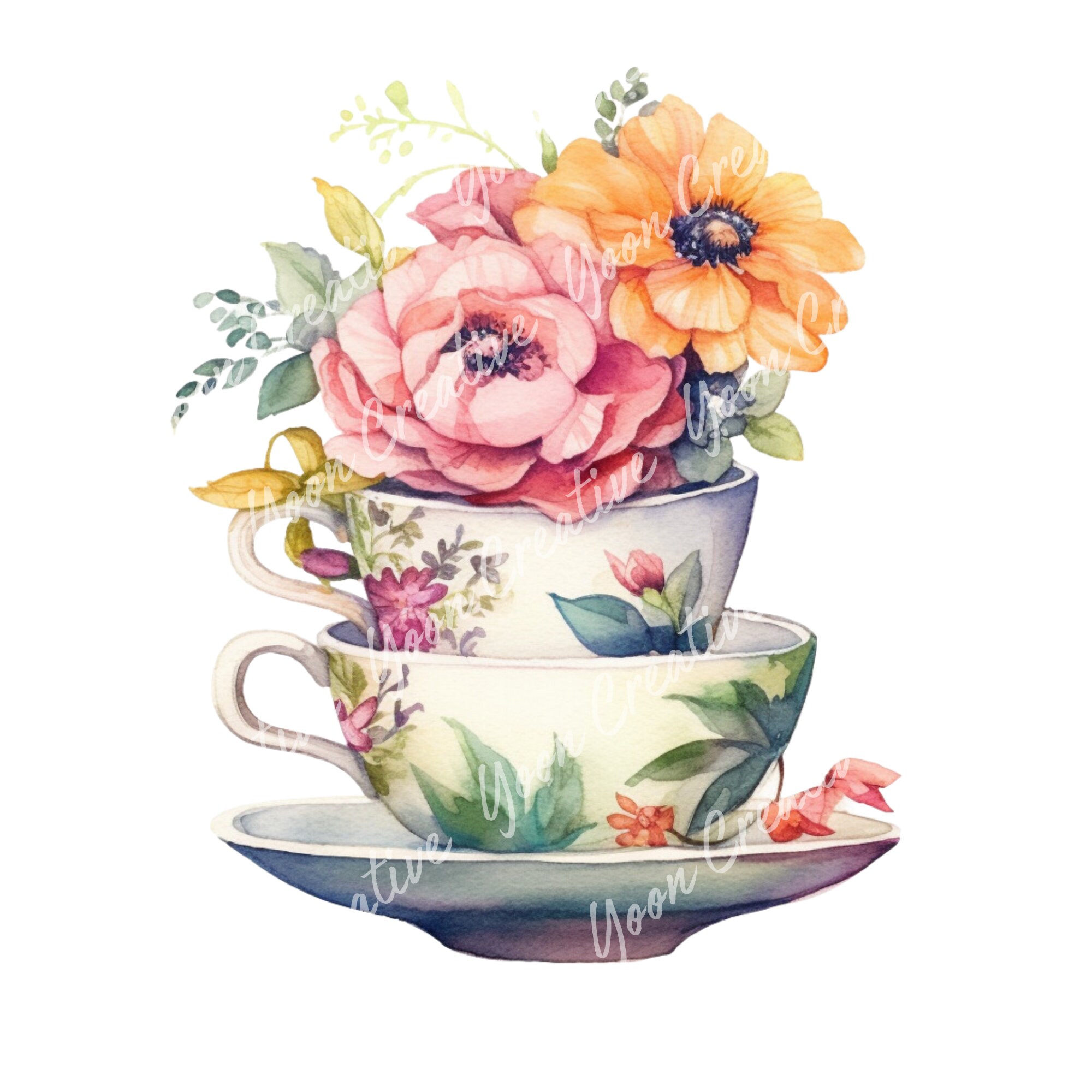 Watercolor Tea Cups Clipart Set for Creative Project 30 - Etsy