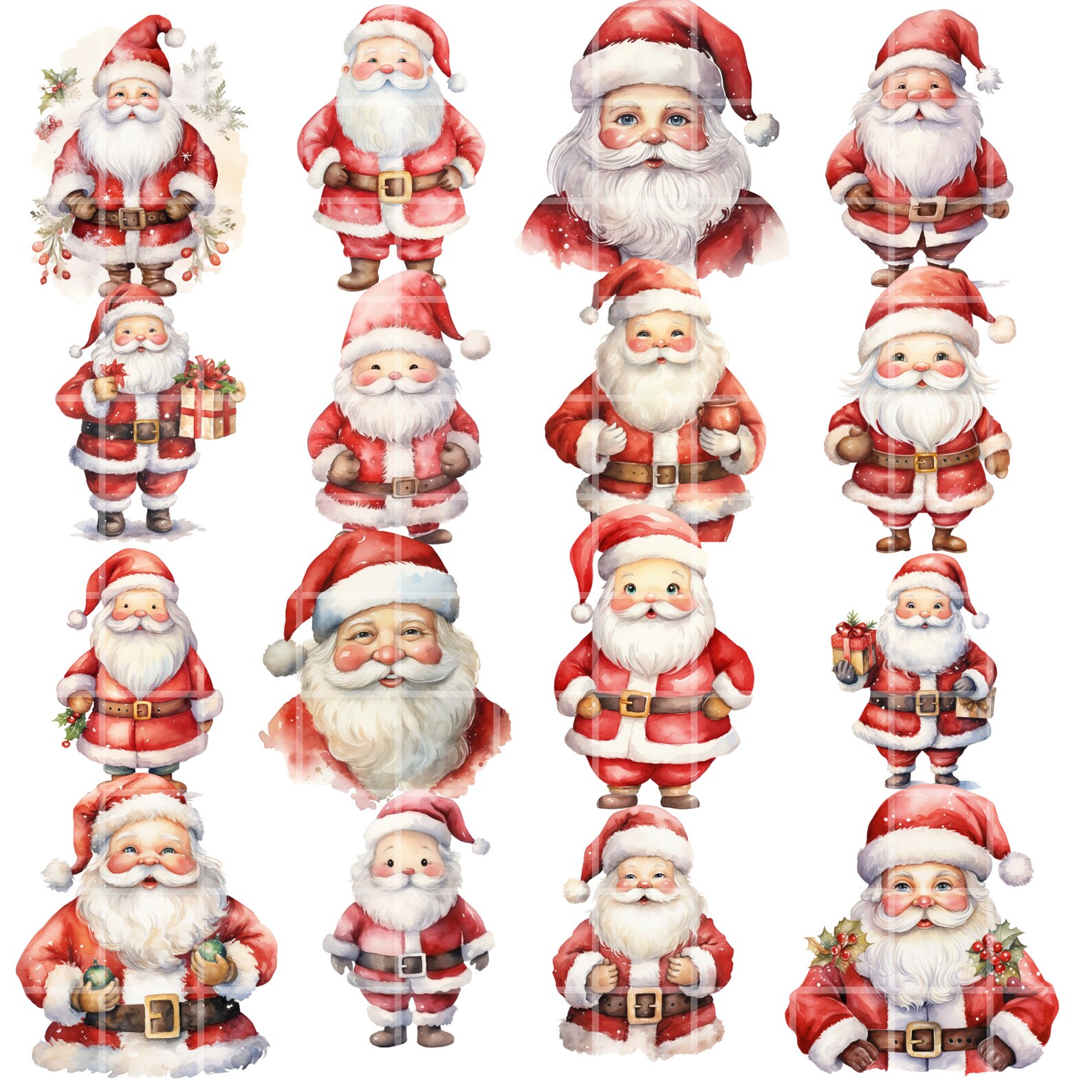 Cute Santa Claus Clipart Set for Creative Projects, Xmas Gift Winter ...