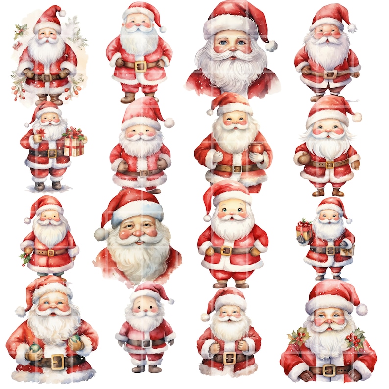 Cute Santa Claus Clipart Set for Creative Projects, Xmas Gift Winter ...