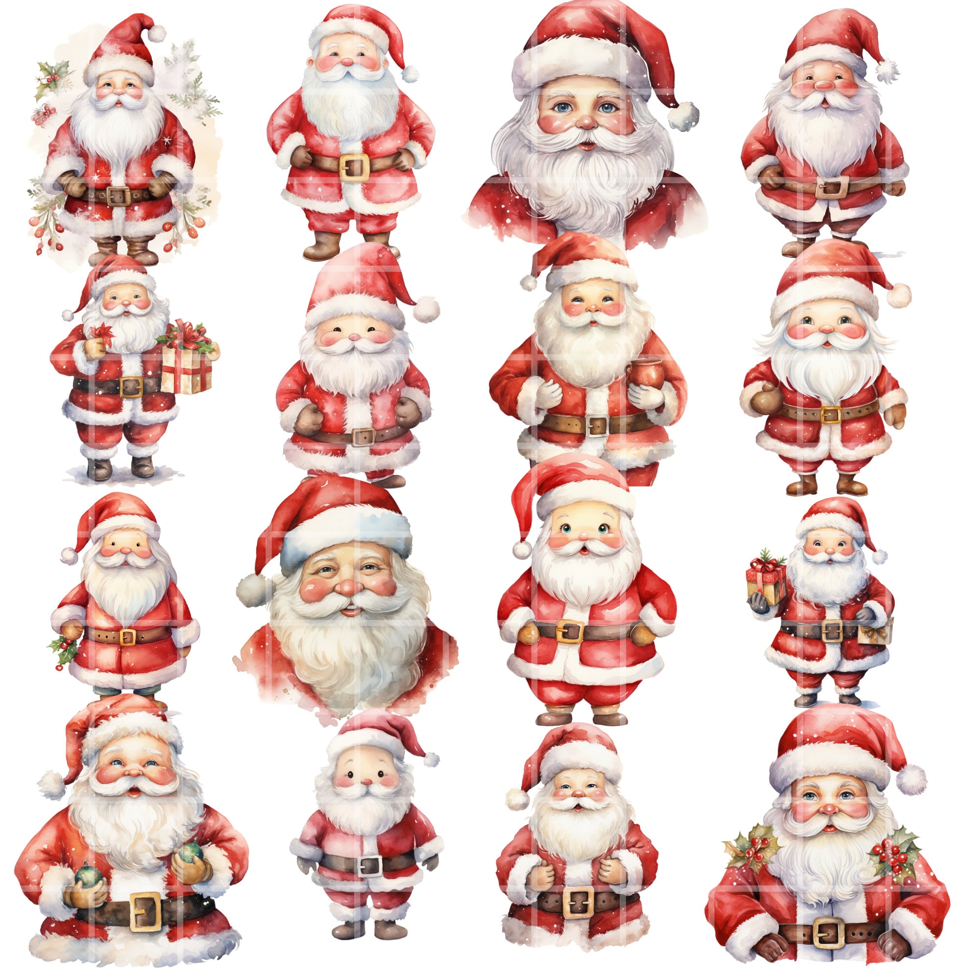 Cute Santa Claus Clipart Set for Creative Projects, Xmas Gift Winter ...