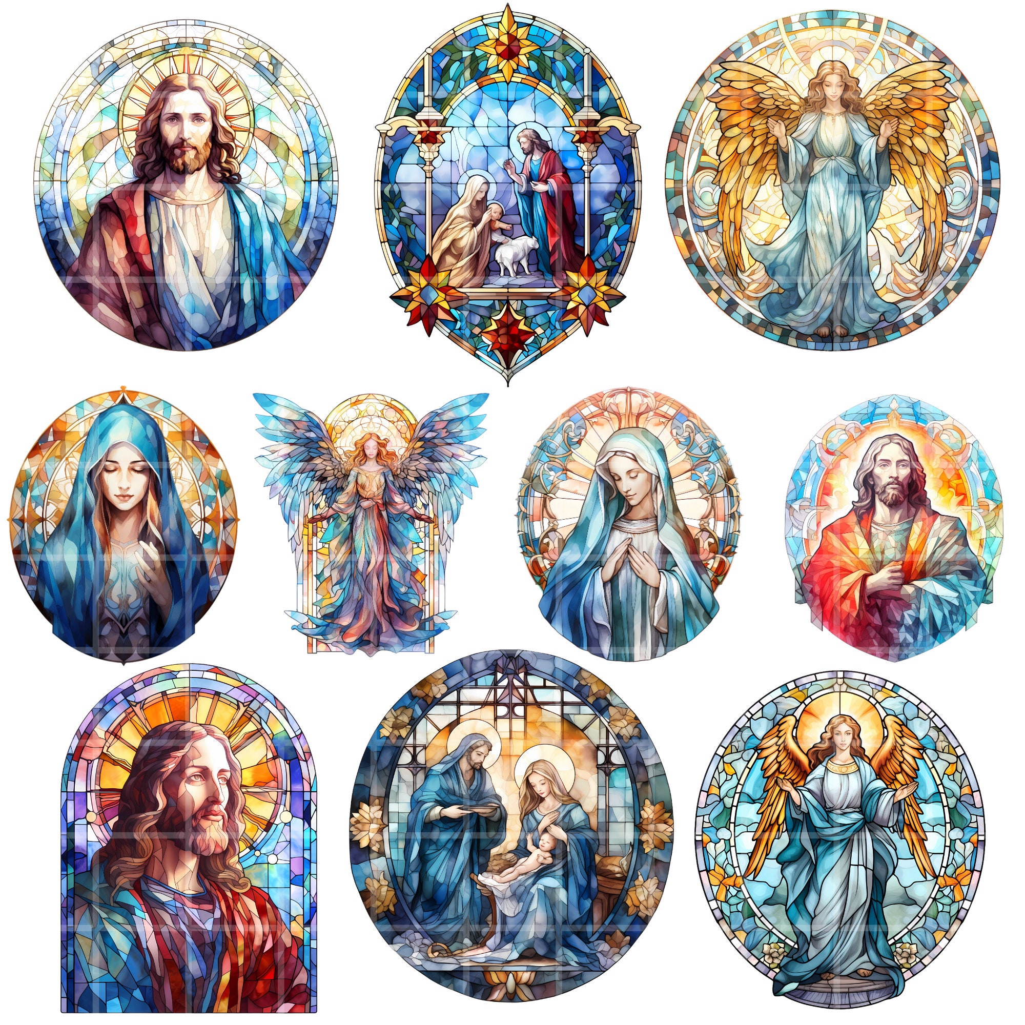 Stained Glass Nativity Clipart Set for Creative Projects, Xmas Winter ...