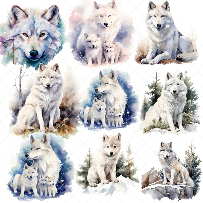 Wild Arctic Wolves for Creative Projects, Christmas Wolf Winter Animal ...