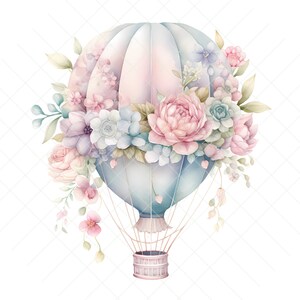 Floral Hot Air Balloons Clipart for Projects, Whimsical Nursery Wall ...