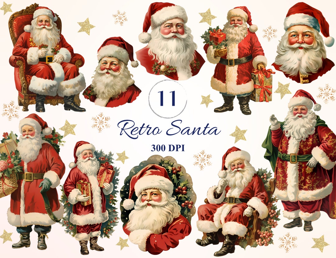 Retro Santa Cliparts for Creative Projects, Christmas Vintage Winter ...