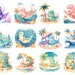 Cute Summer Dinosaurs at the Beach Clipart Set for Creative Project ...