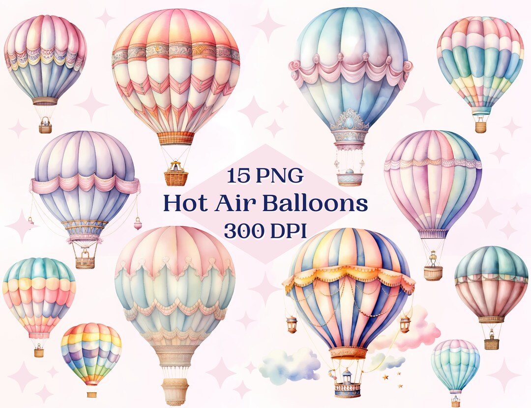 Hot Air Balloons Clipart for Creative Project, Whimsical Nursery Wall ...