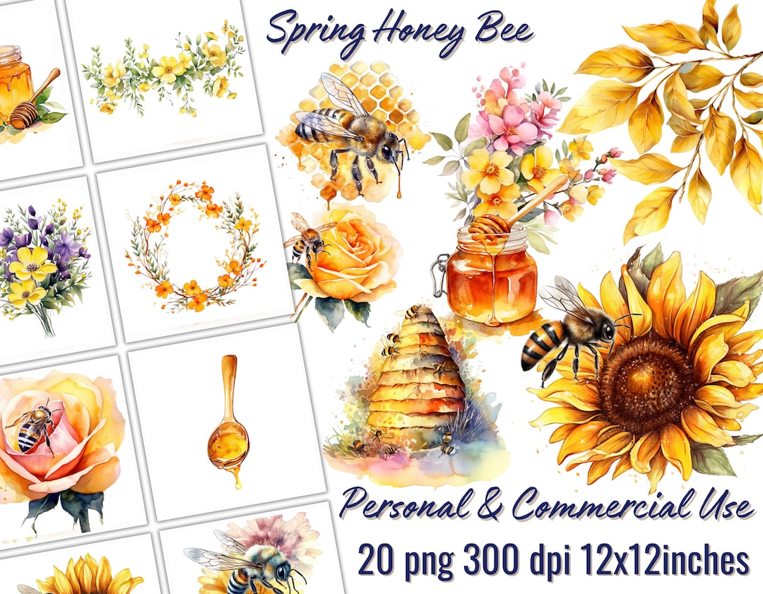 Spring Honey Bee Clipart, 20 PNG, Buzzing With Delight for Creative ...