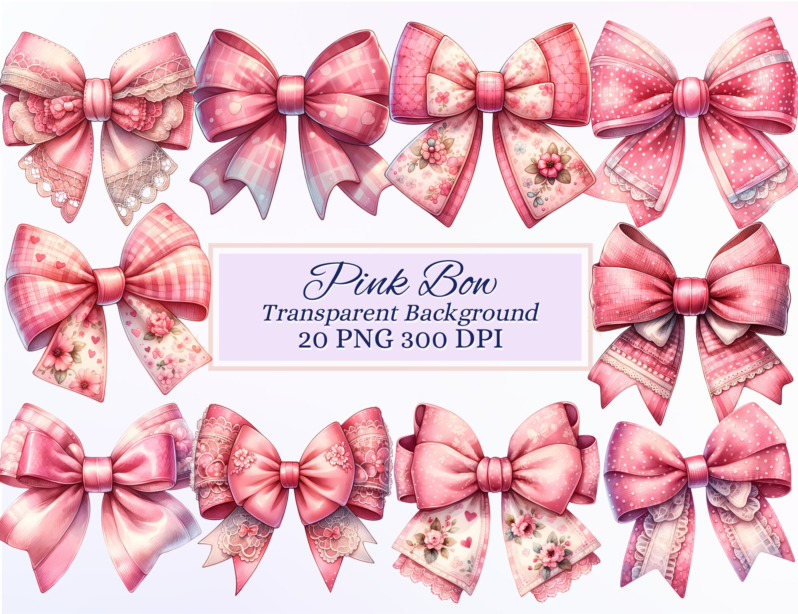 Pink Bow Clipart Set for Creative Project, Valentine Day Graphics ...
