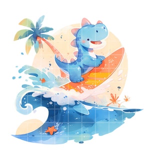 Cute Summer Dinosaurs at the Beach Clipart Set for Creative Project ...