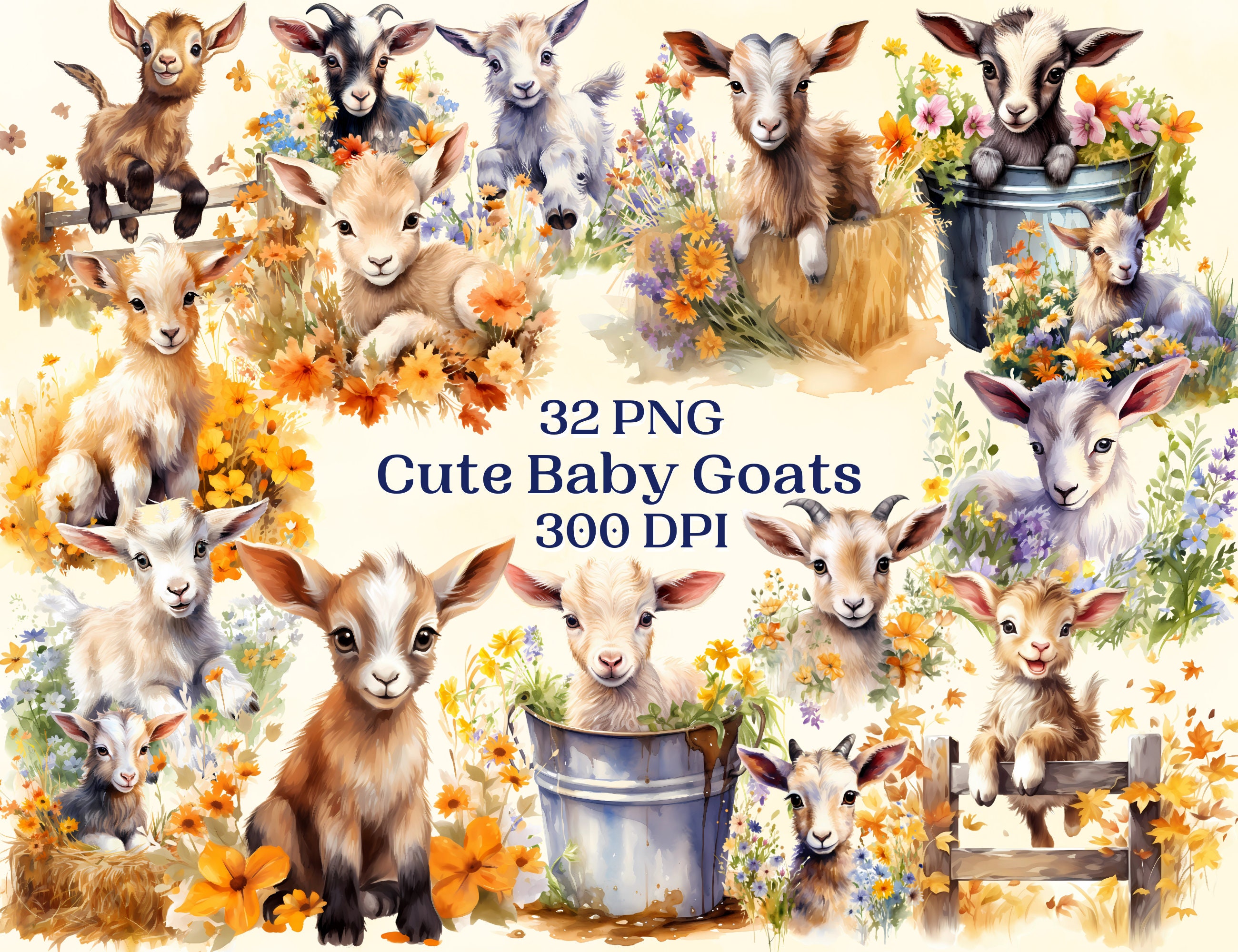 Cute Baby Goats for Creative Projects, Country Farm Animal Printable ...