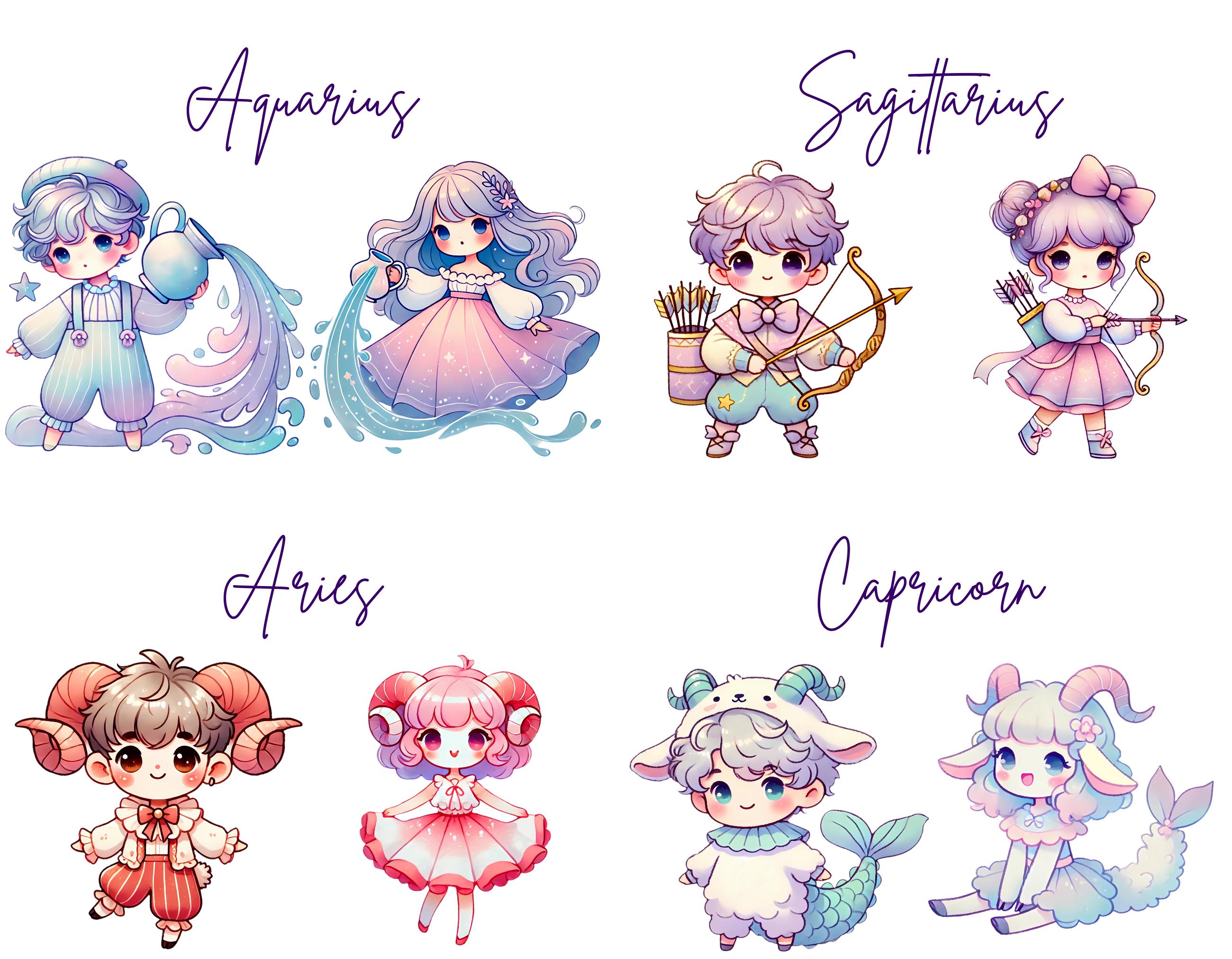 Zodiac Sign Character Clipart Set for Creative Project, Zodiac ...