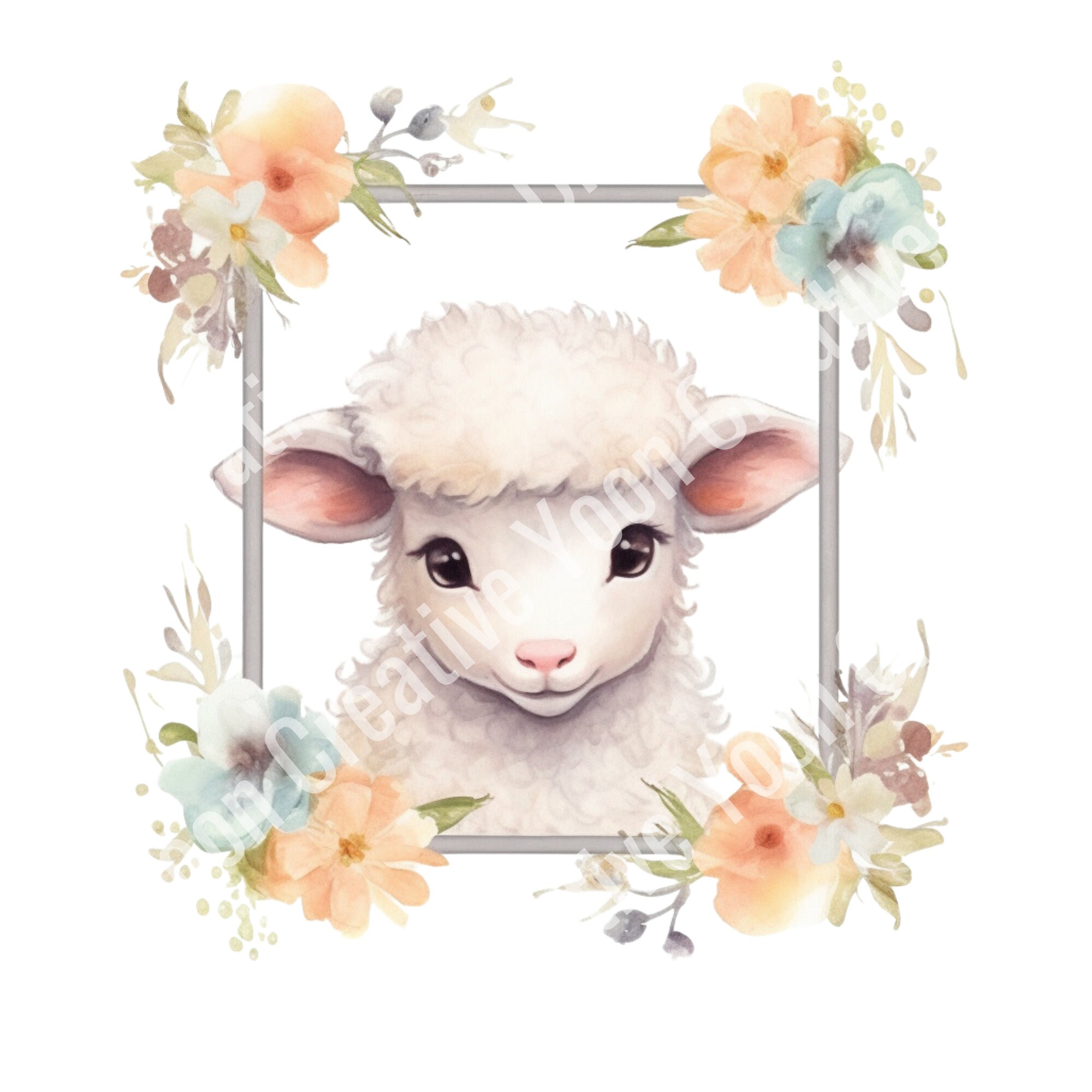 Adorable Sheep Frames Clipart Set, Charming Baby Sheep, 10 PNG ...