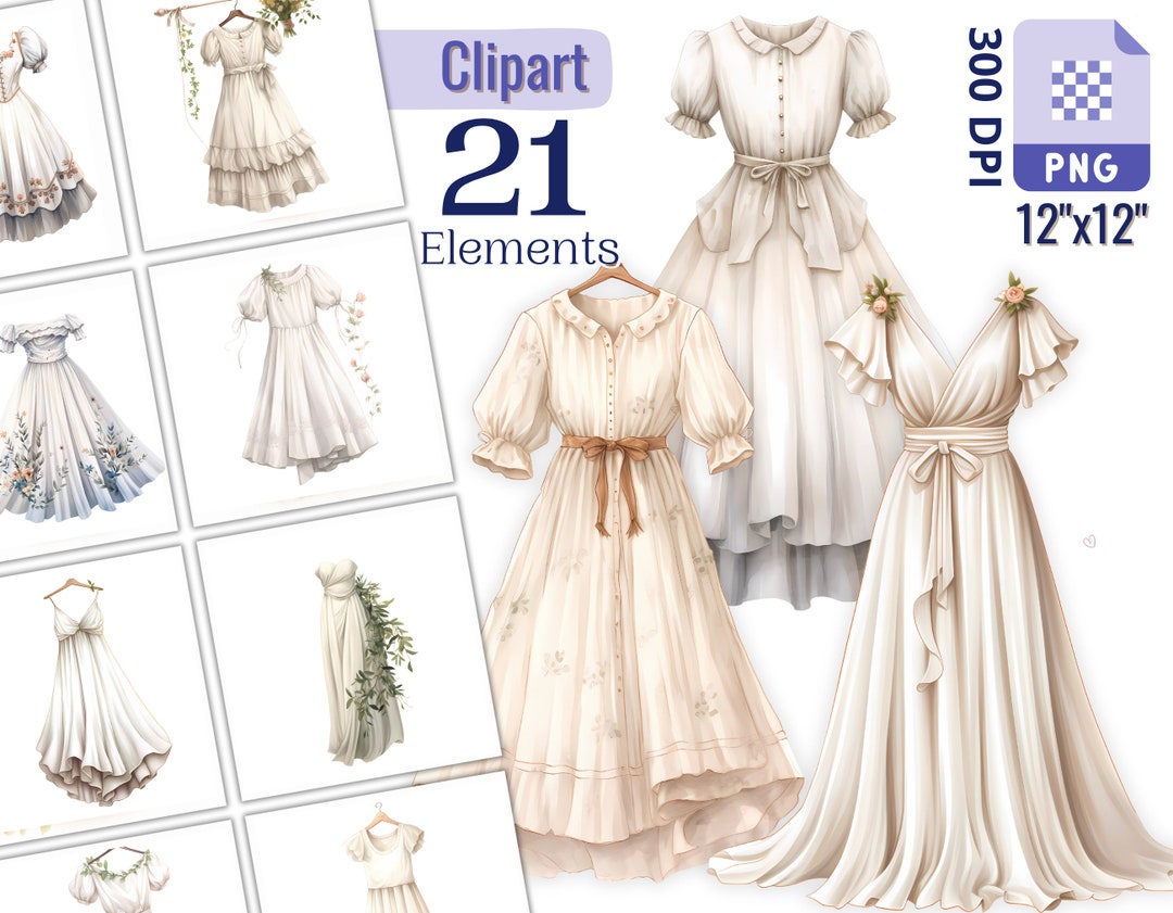 White Cottagecore Dresses for Creative Project, Transparent Background ...