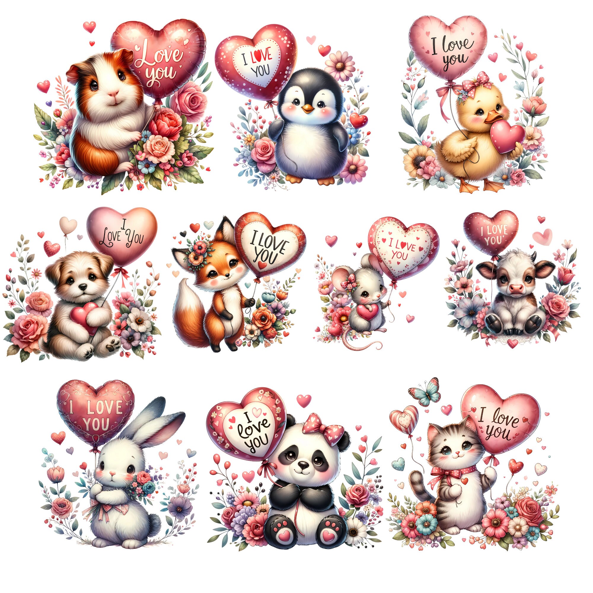 Valentine's Animal Clipart Set for Creative Project, Valentine Day ...