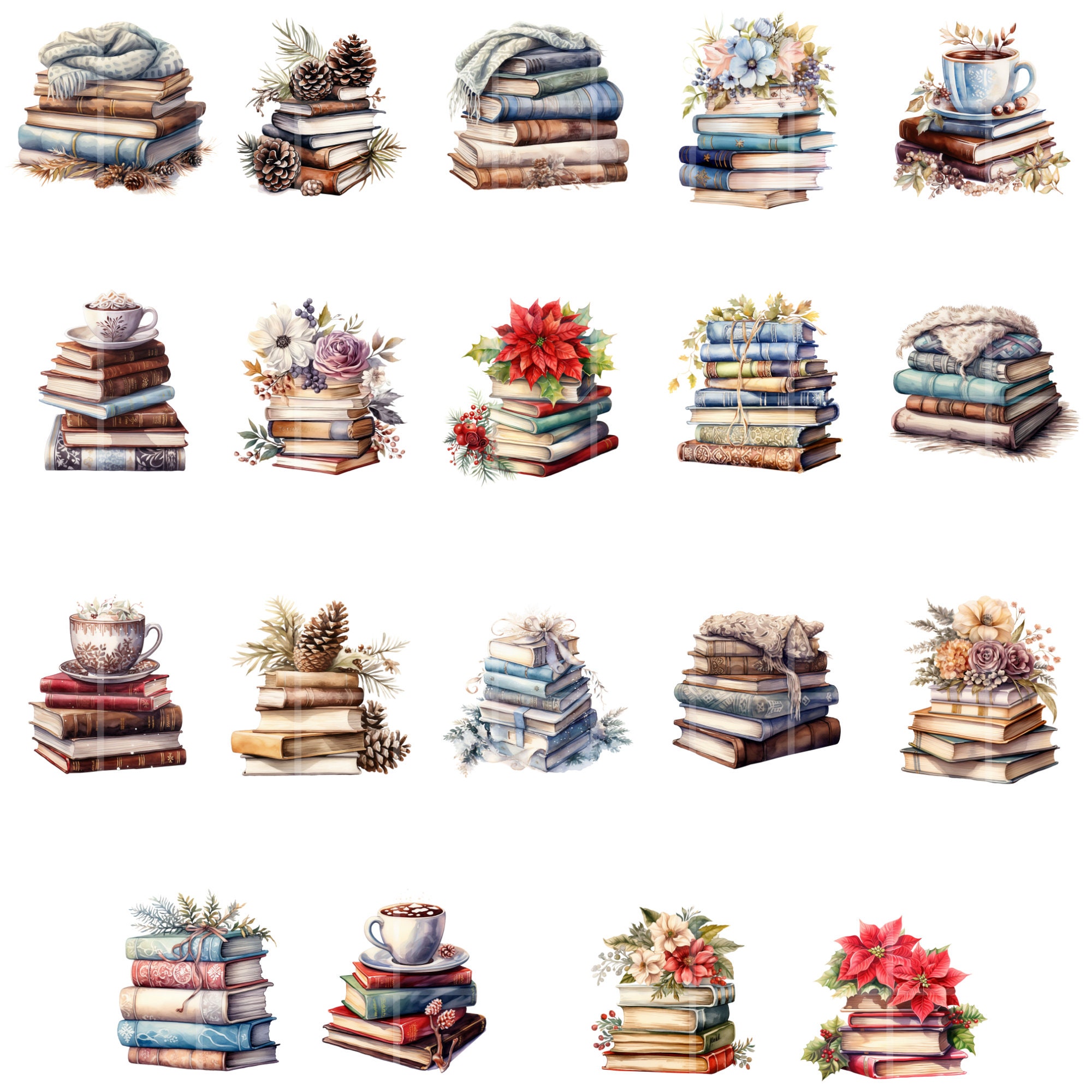 Cozy Winter Book Clipart Set for Creative Projects, Bookworm Design ...