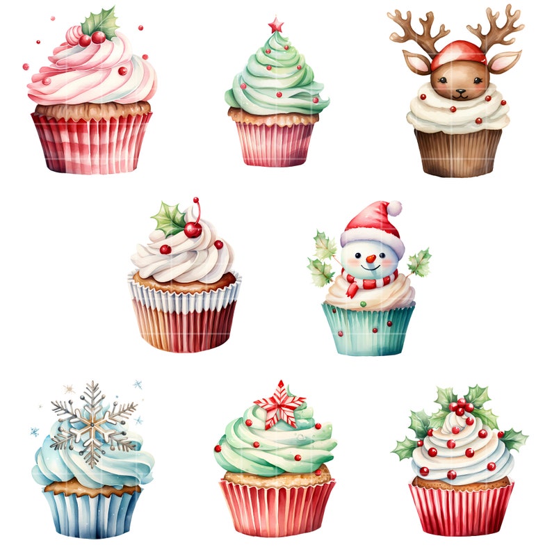 Christmas Cupcakes Clipart Set for Creative Project, Delicious X-mas ...