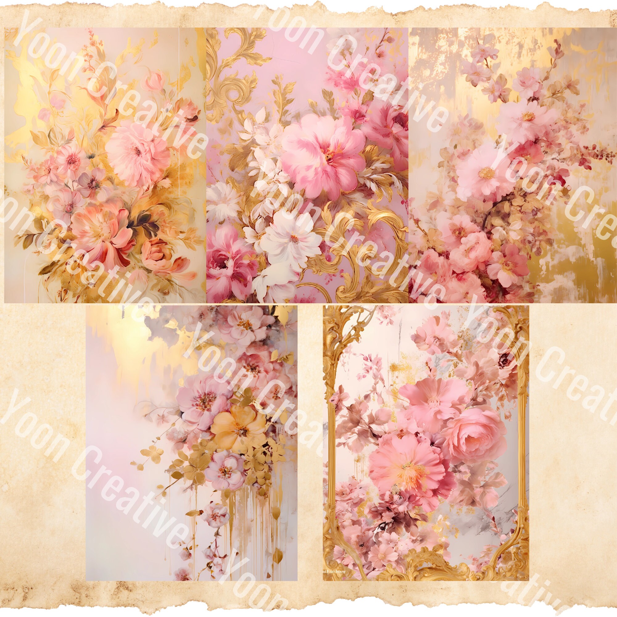 Gold Leaf and Pink Digital Pages for Scrapbooking and Creative - Etsy