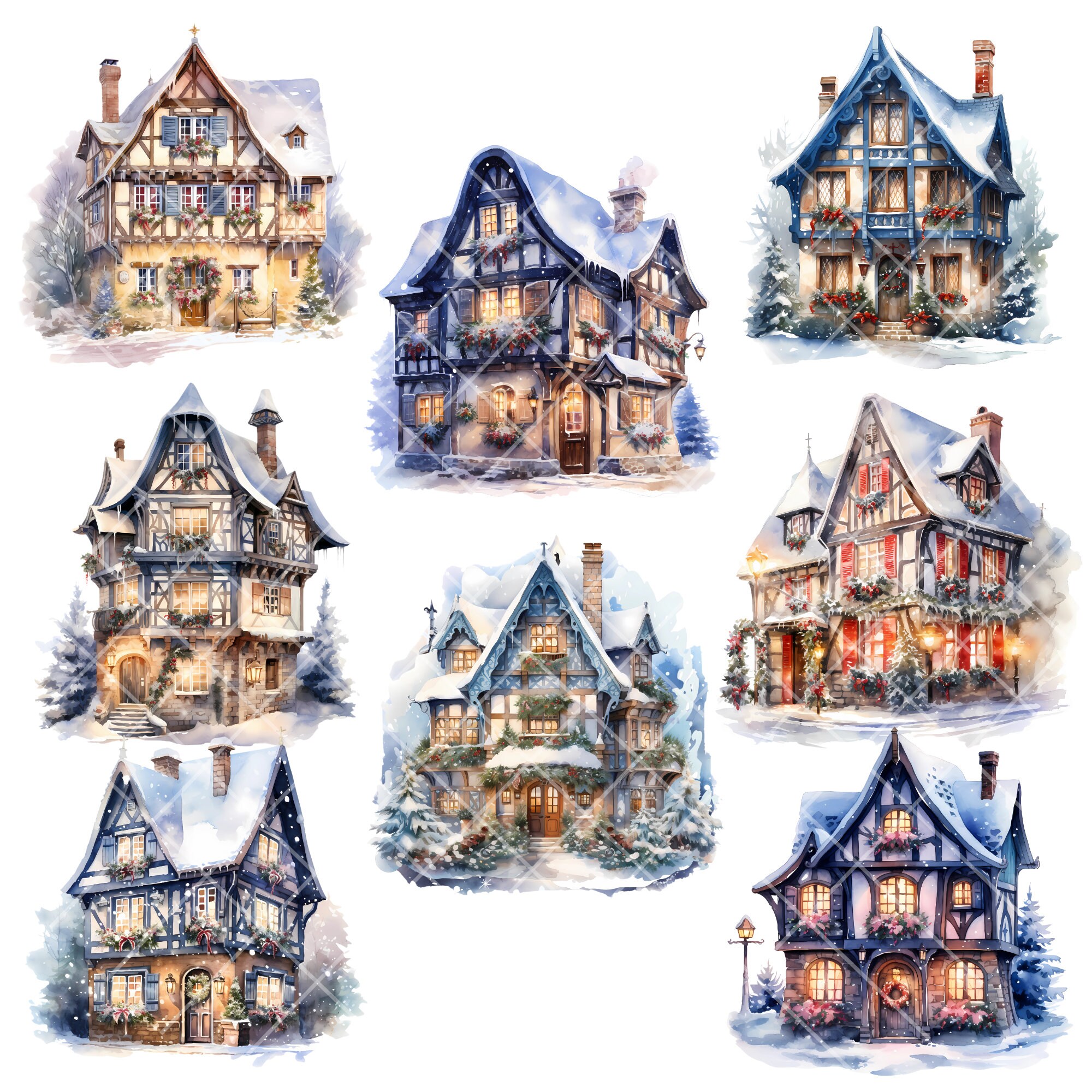 Christmas Houses Clipart Set for Creative Project, France Alsace ...