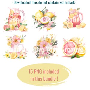 Pink Lemonade Party Clipart Bundle - Watercolor - 15 PNG - Transparent ...