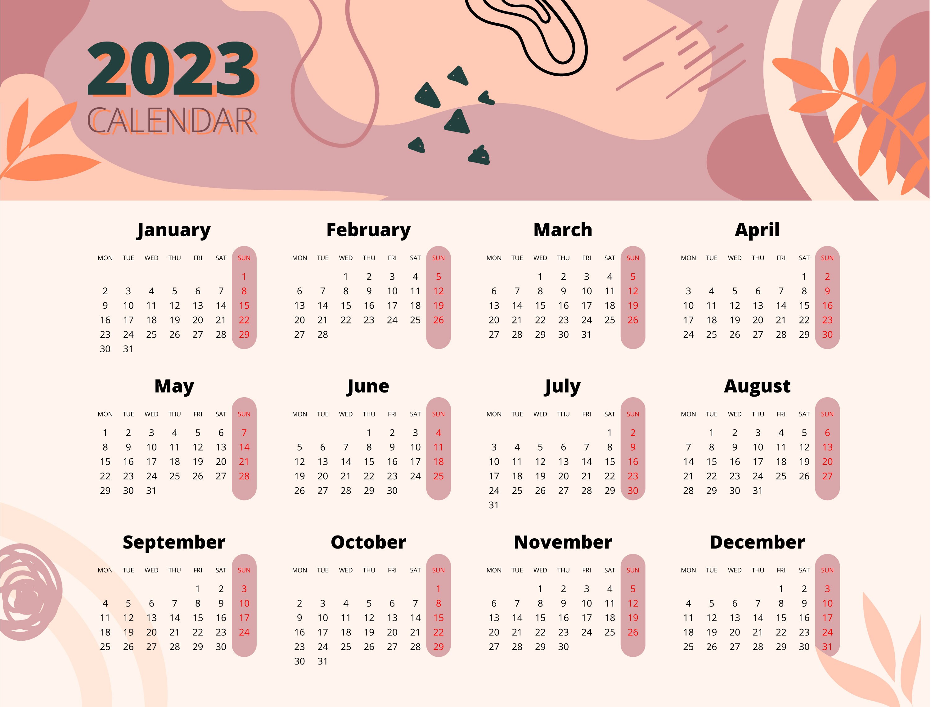 Digital Calendar , 2023 Calendar , Colorful Calendar , Planner Calendar ...