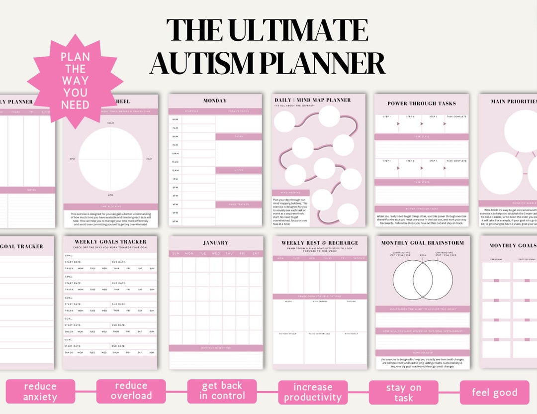 Autism Oriented Pink Planner Adult Goals Organizer & Daily Planner ...