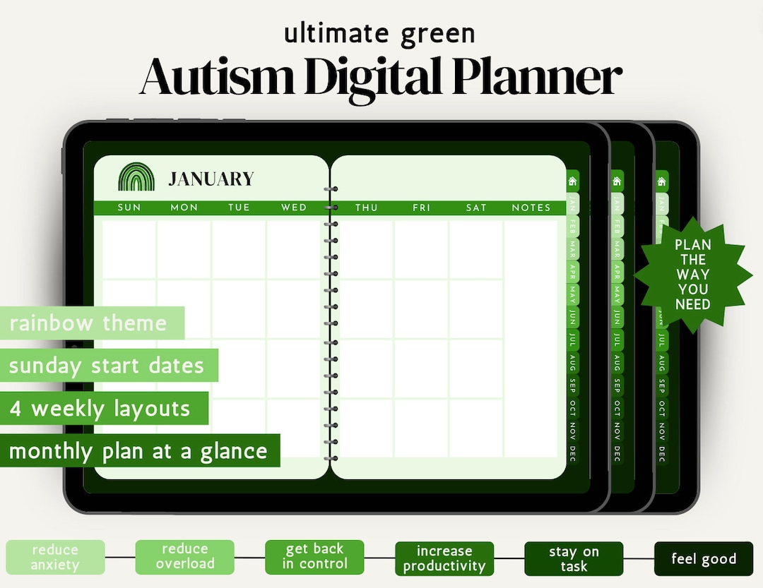 Autism Oriented Green Planner Adult Goals Organizer & Daily Planner ...